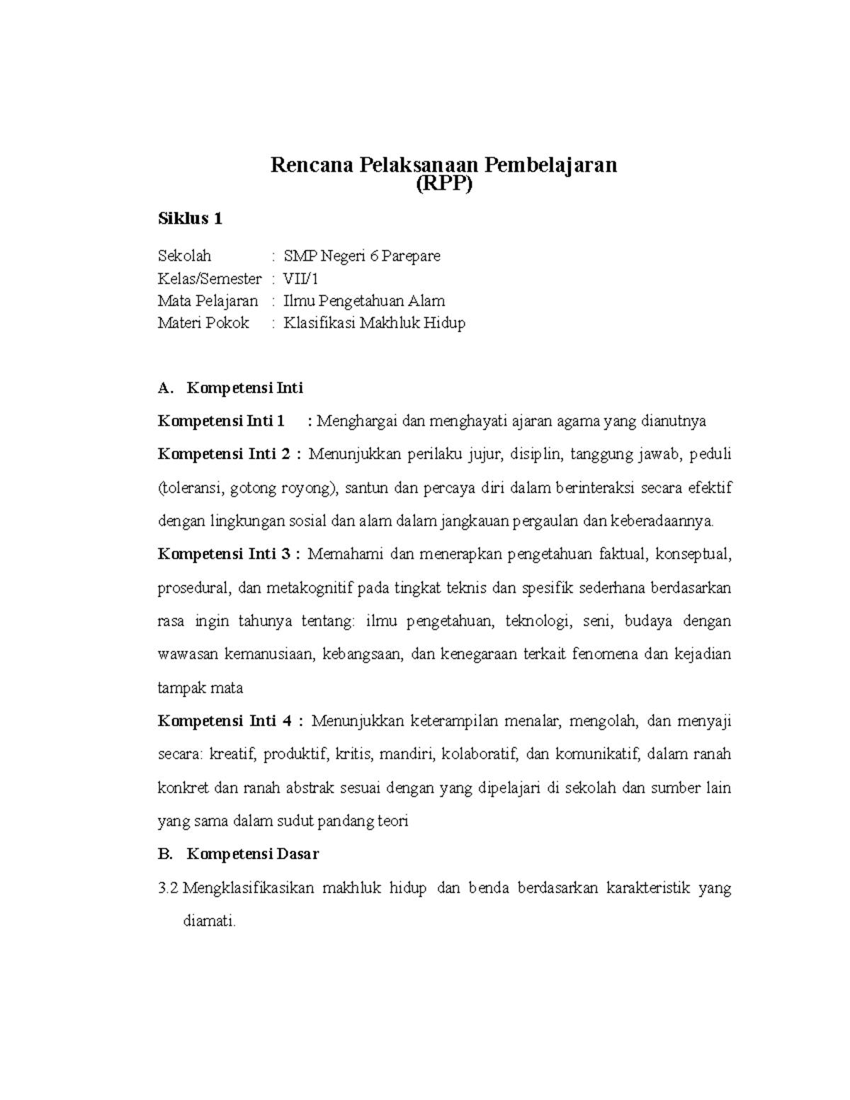 ( Siklus 1) RPP Pertemuan 1 - Rencana Pelaksanaan Pembelajaran (RPP ...