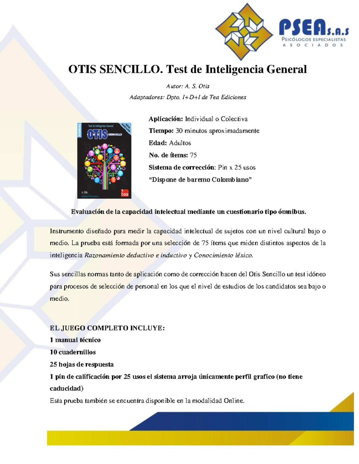 OTIS- Sencillo - OTIS SENCILLO. Test de Inteligencia General Autor: A ...