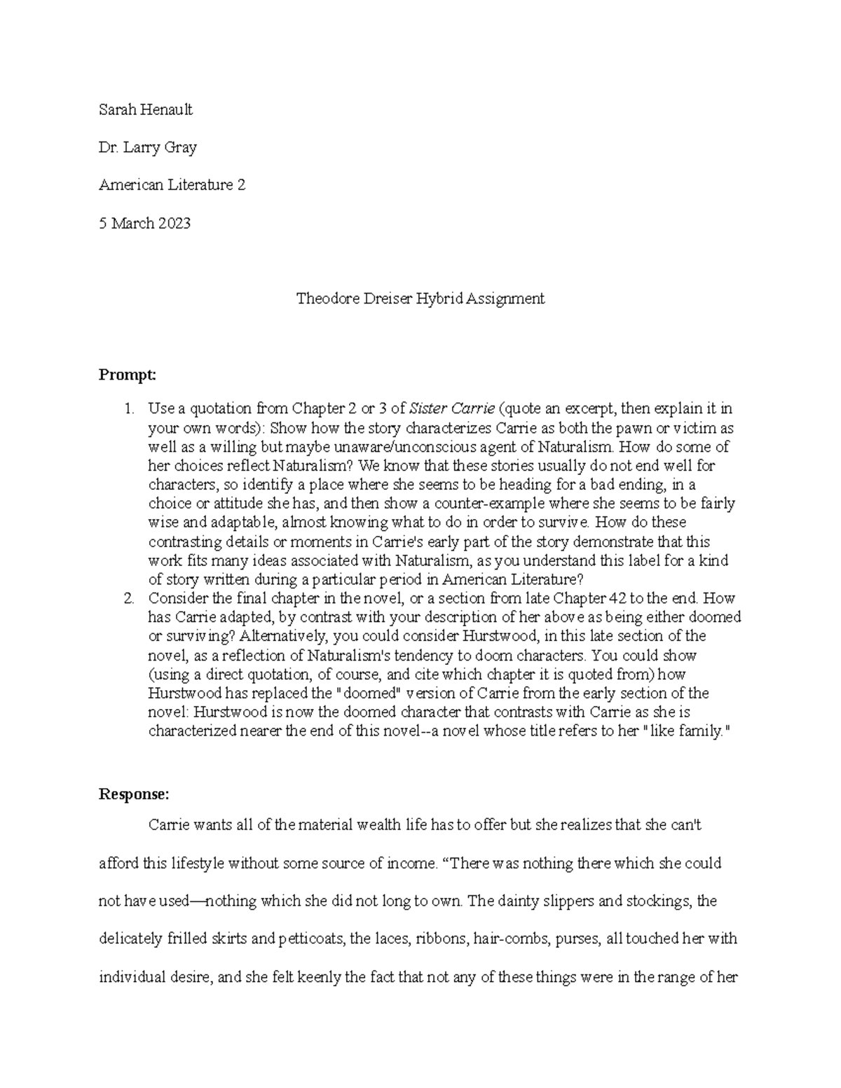 Sarah Henault - American Lit Dreiser Hybrid Assignment - Sarah Henault ...