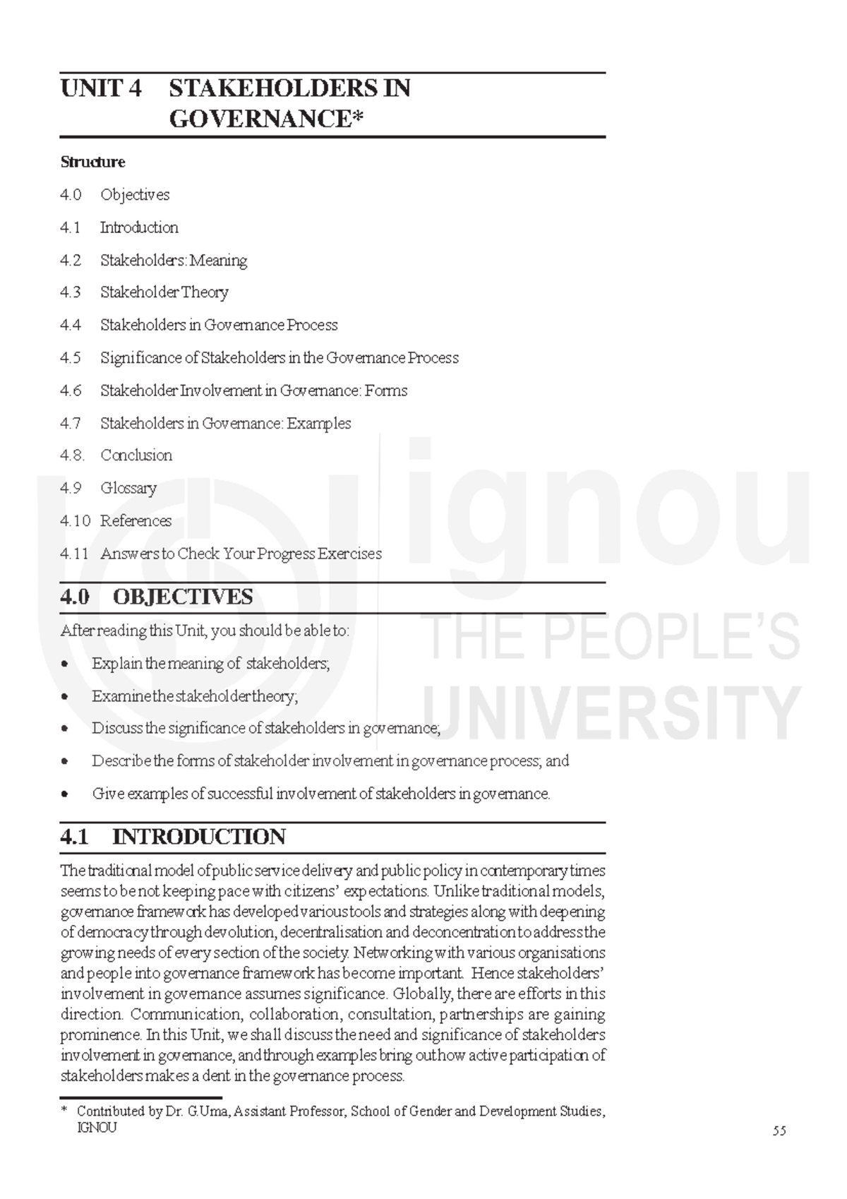 Unit-4 - ge political science - UNIT 4 STAKEHOLDERS IN GOVERNANCE* Structure 4 Objectives 4 ...