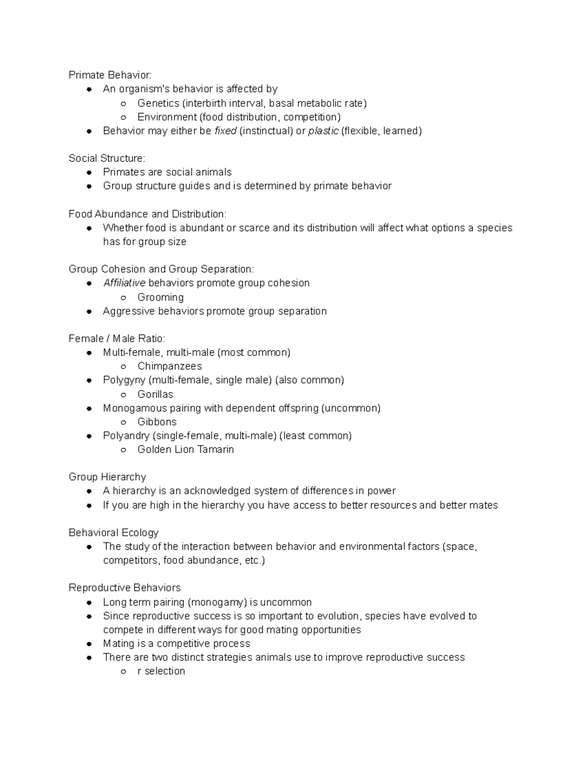 Chapter 6 Primate Ecology and Behavior - Primate Behavior: An organism's behavior is affected by ...
