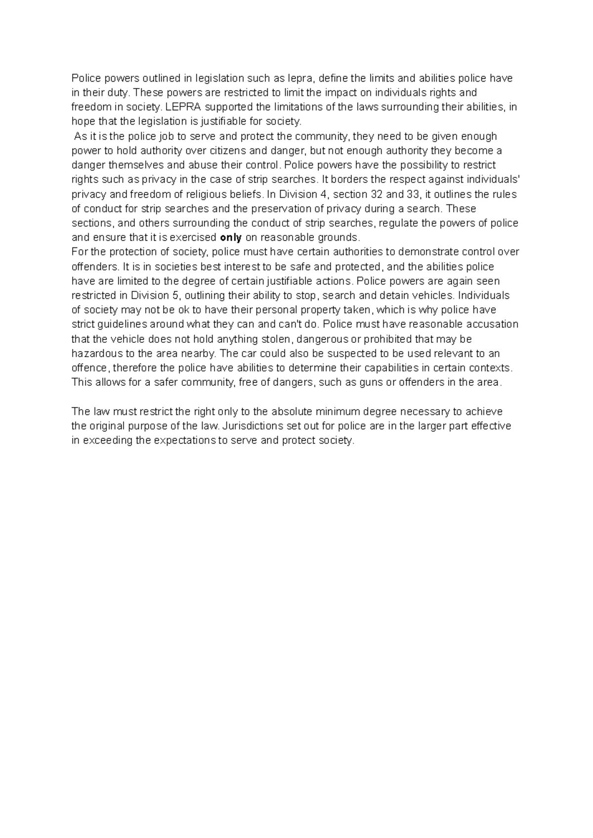 Legal-Police powers - Police powers outlined in legislation such as ...
