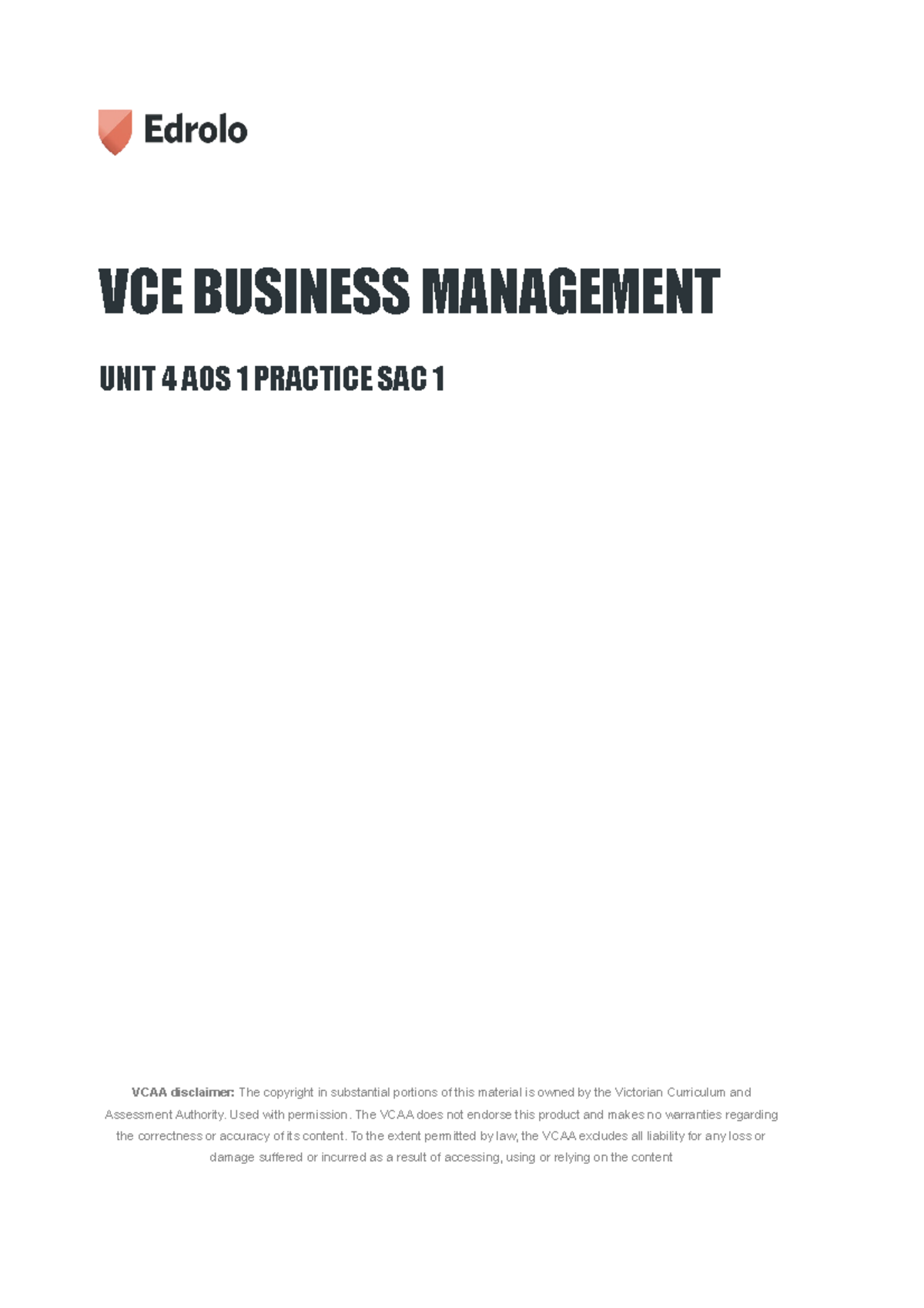 Practice SAC - business management practise sac to use as revision for ...