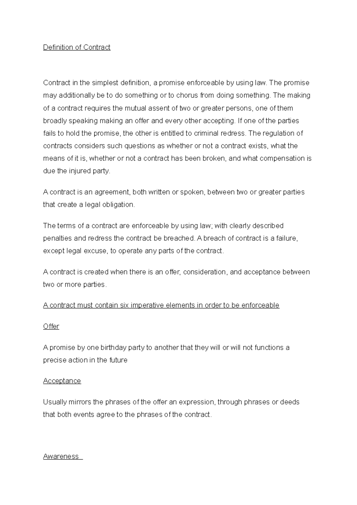 Definition of Contract - Definition of Contract Contract in the ...