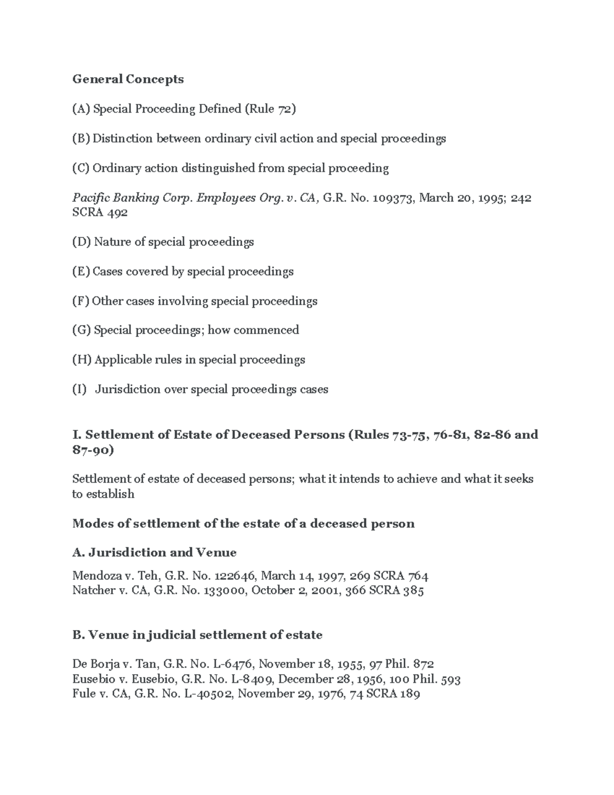 Special Procedures Course Outline - San Beda University - General ...