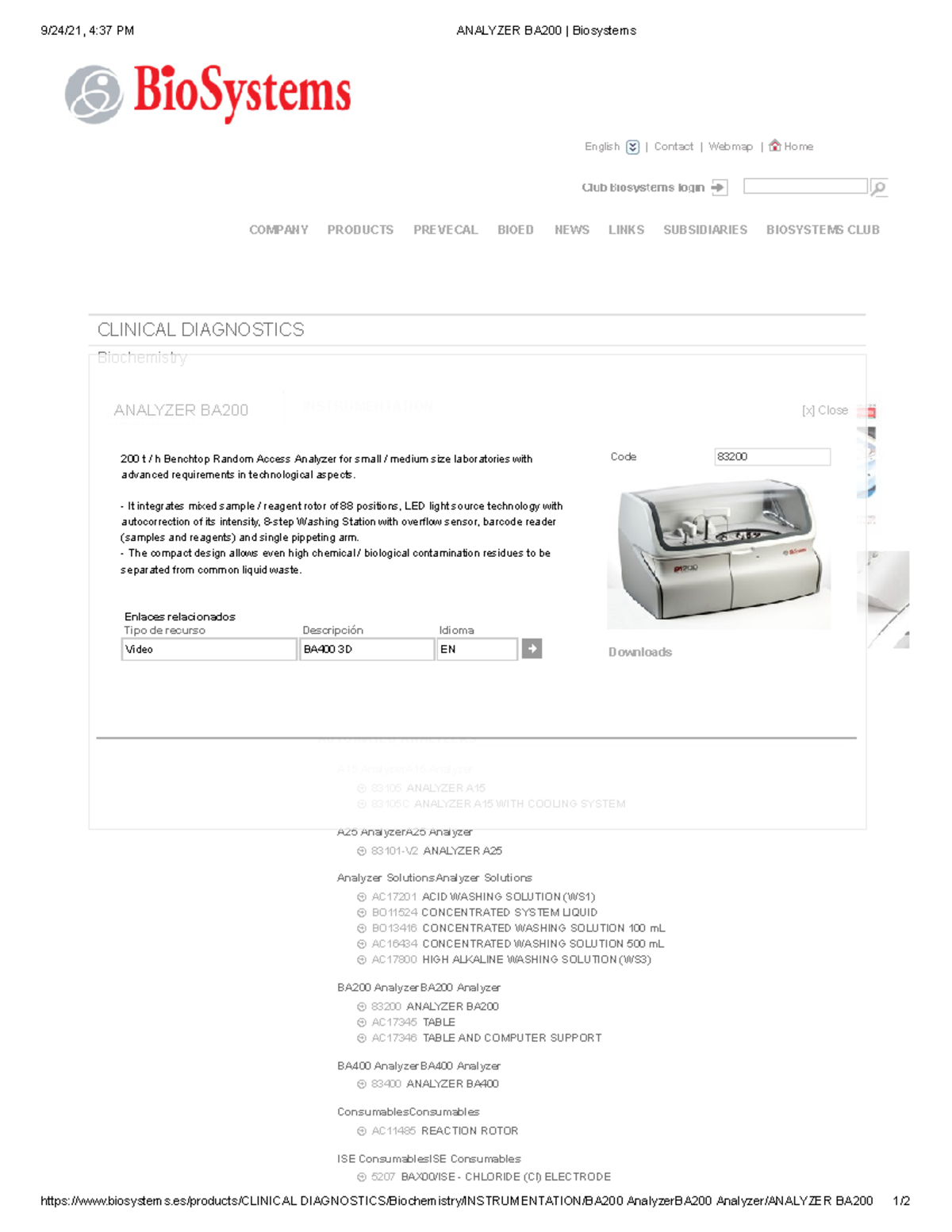 Bio system ba200random access analyzer - 9/24/21, 4:37 PM ANALYZER ...