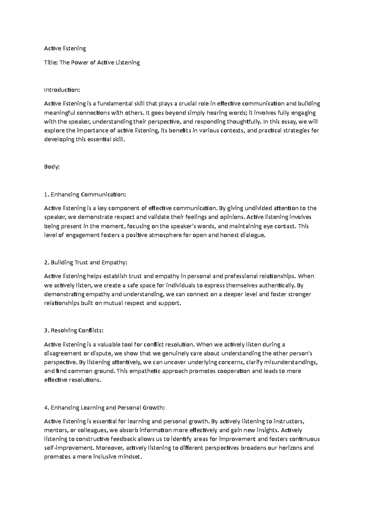 Active listening - Active listening Title: The Power of Active ...