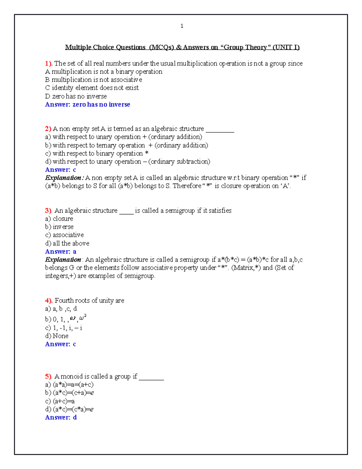 515735927 Abstract Algebra MCQs Question Bank 3 - 1 Multiple Choice ...