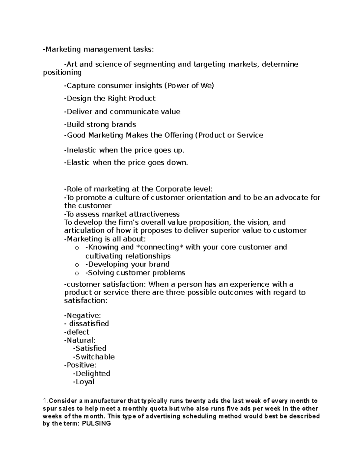 Marketing Notes - Class lectures and quiz 6 -Marketing management tasks ...