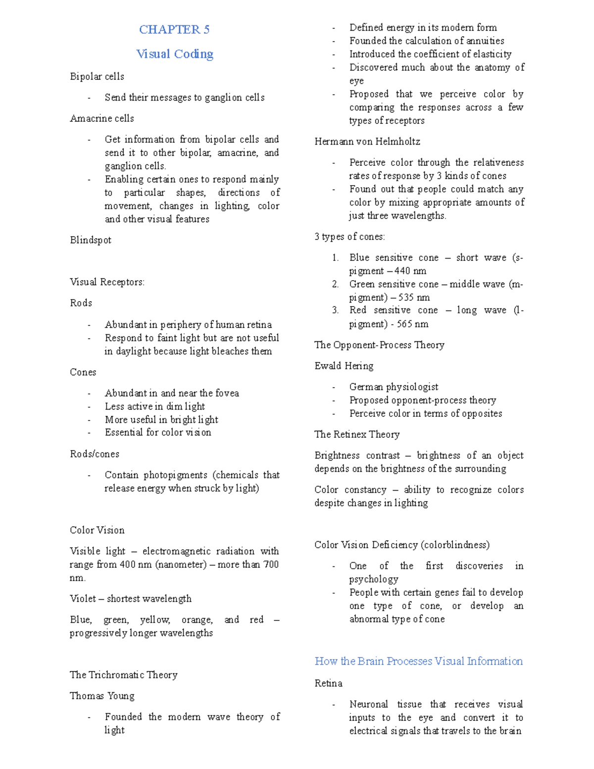 Chapter 5 Biological Psychology - CHAPTER 5 Visual Coding Bipolar cells ...