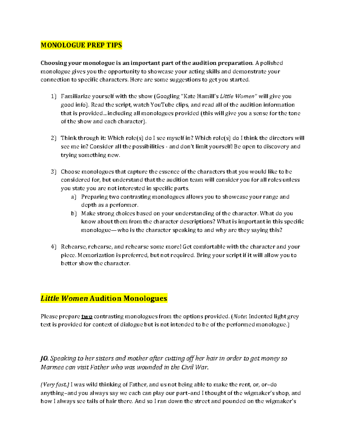 LWauditionmonologues - MONOLOGUE PREP TIPS Choosing your monologue is ...