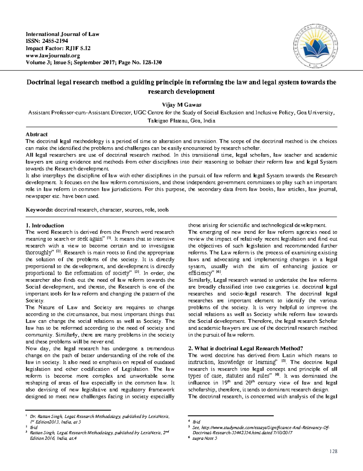 Doctrinal legal research method a guidin - 128 International Journal of ...