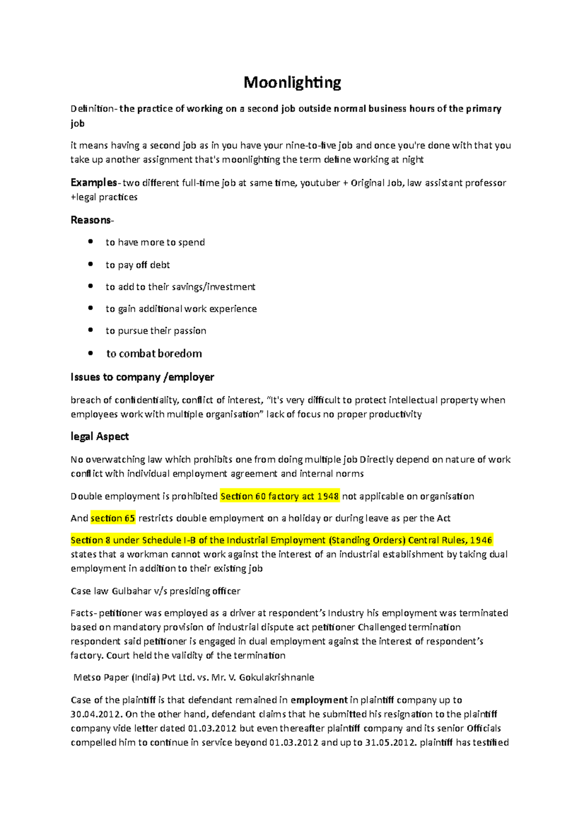 Moonlighting resreach - Moonlighting Definition- the practice of ...