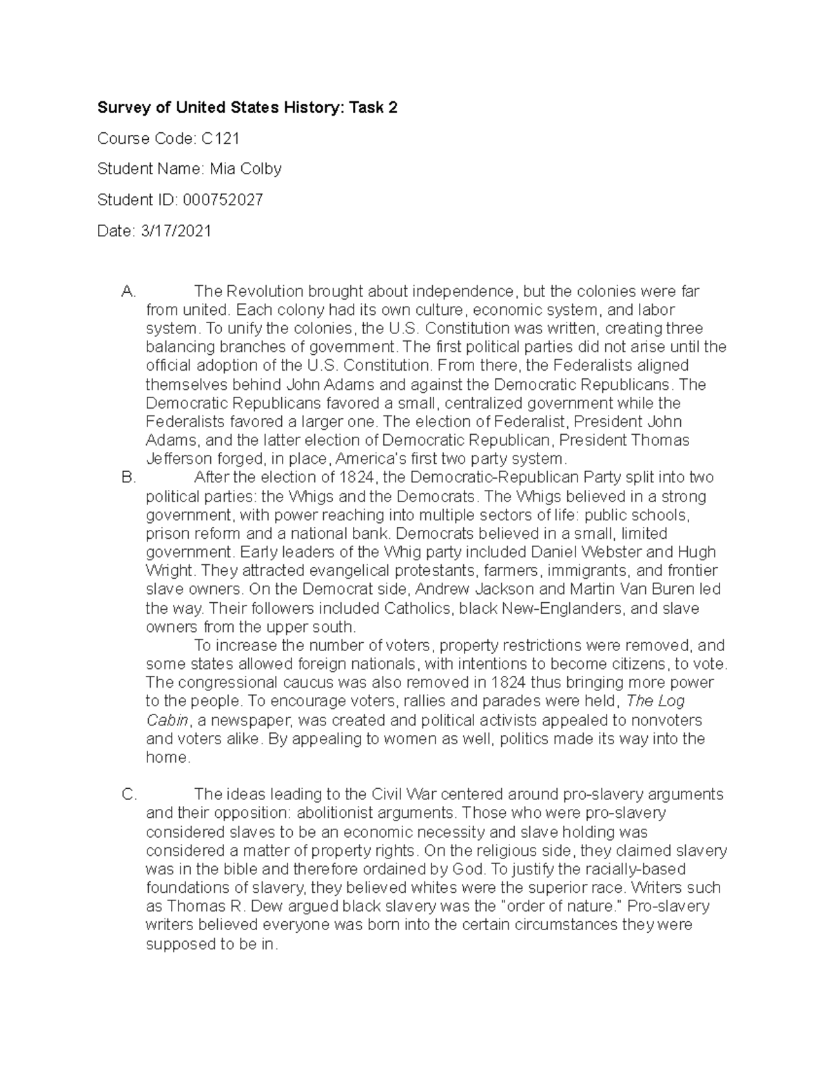 US History D063 Task 2 Survey Of United States History Task 2 Course us-history-d063-task-2-survey-of-united-states-history-task-2-course