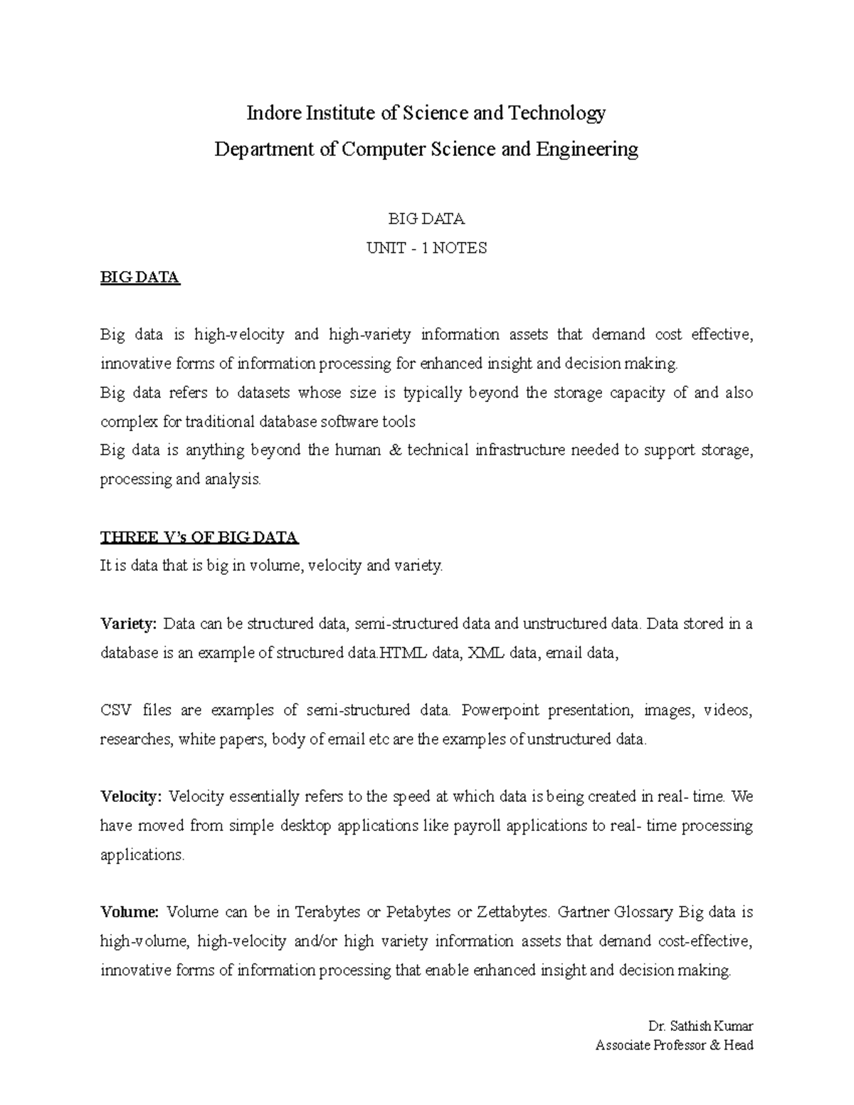 BIG DATA Notes UNIT - 1 - Indore Institute of Science and Technology ...