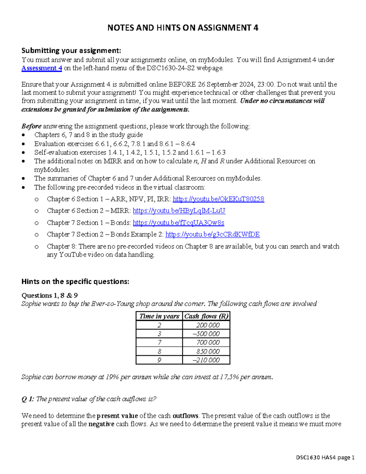 Notes and hints on Assignment 04 S2 2024 - NOTES AND HINTS ON ...