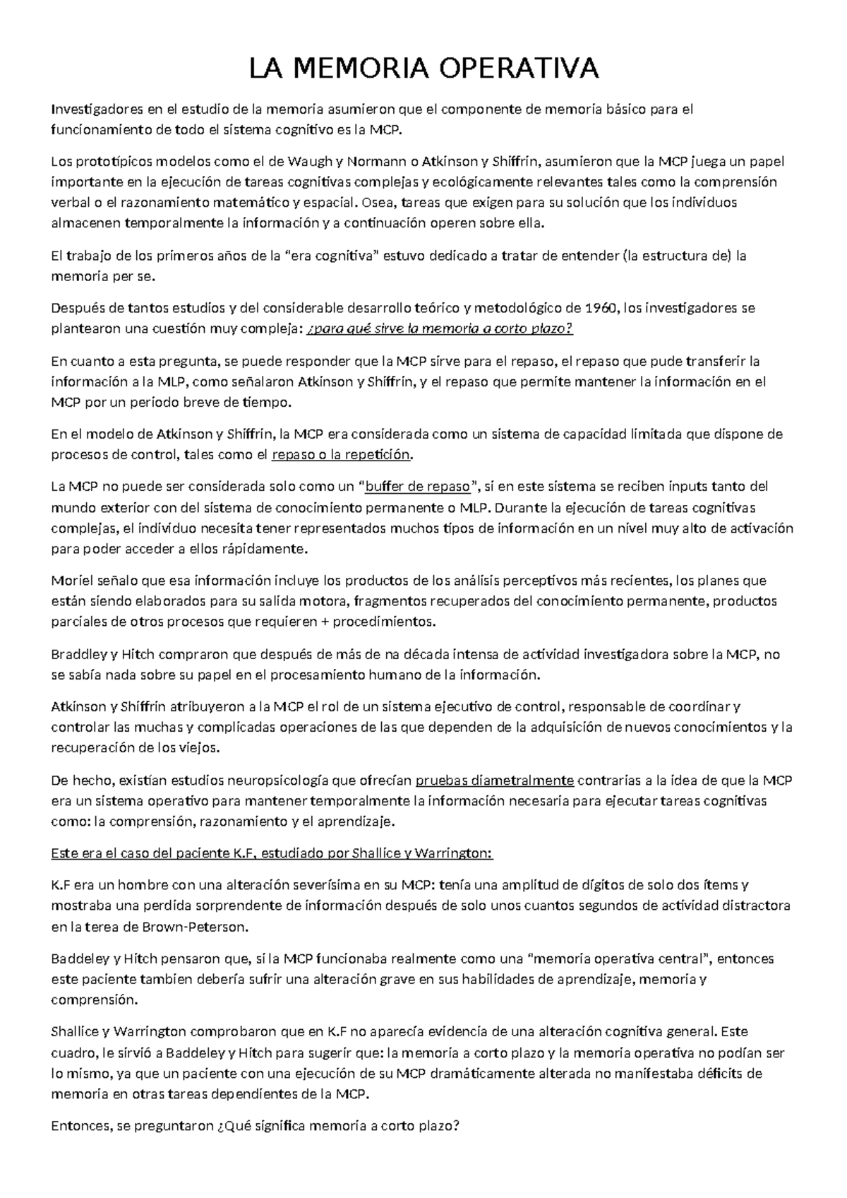 LA Memoria Operativa - tp - LA MEMORIA OPERATIVA Investigadores en el ...