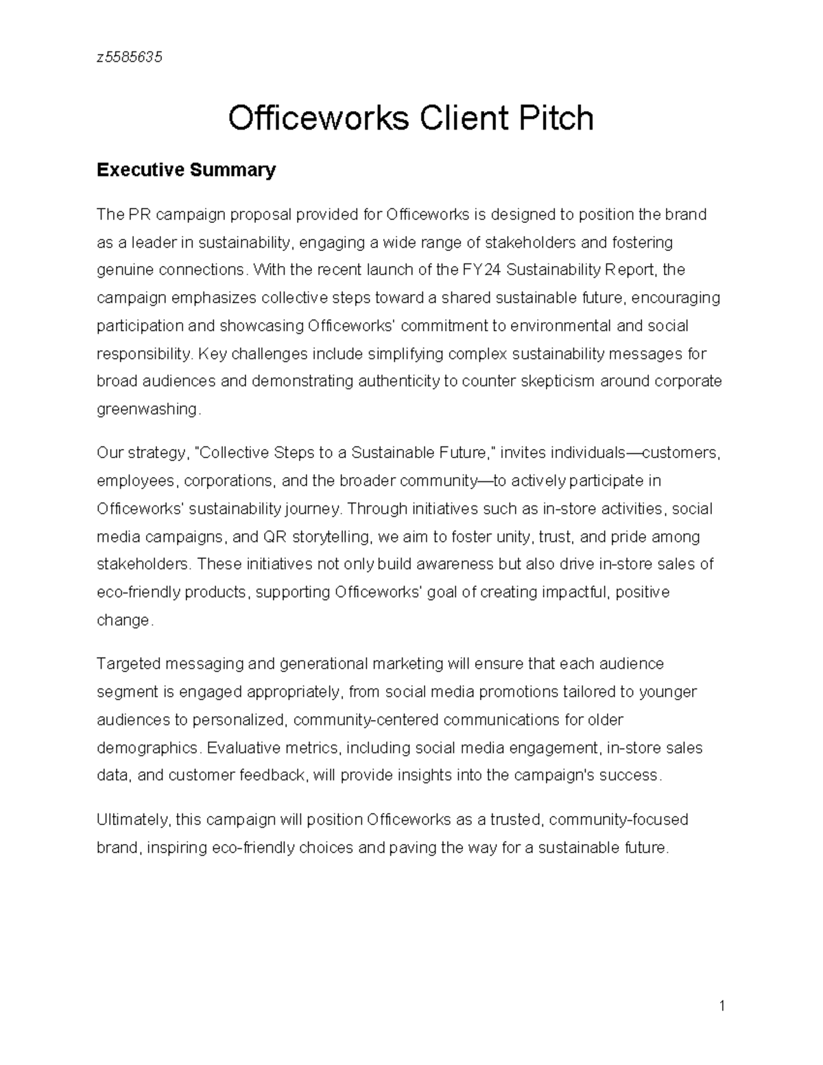 MDIA1003 z5585635 AT3 Client Pitch - Officeworks Client Pitch Executive ...