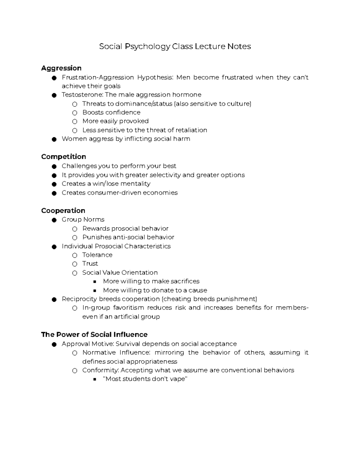 Social Psychology Class Lecture Notes - Social Psychology Class Lecture ...