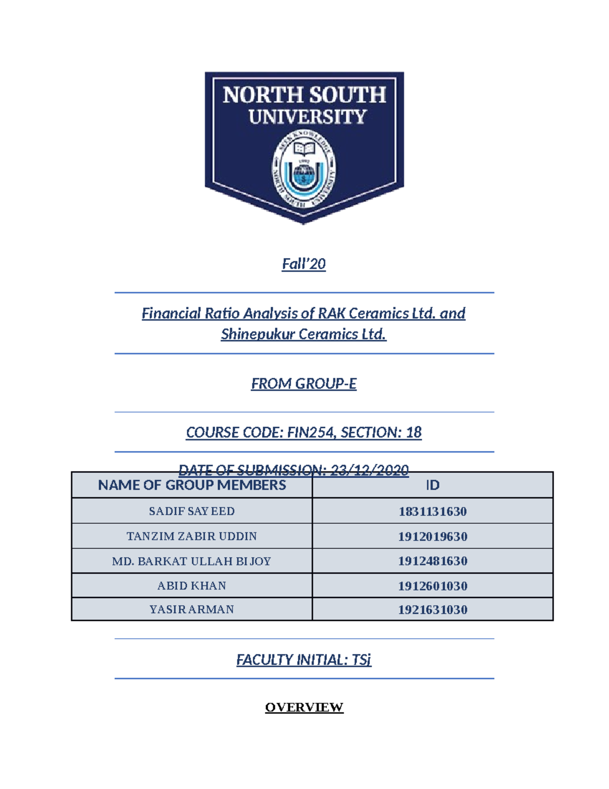 FIN254 - group assi - Fall’ Financial Ratio Analysis of RAK Ceramics ...