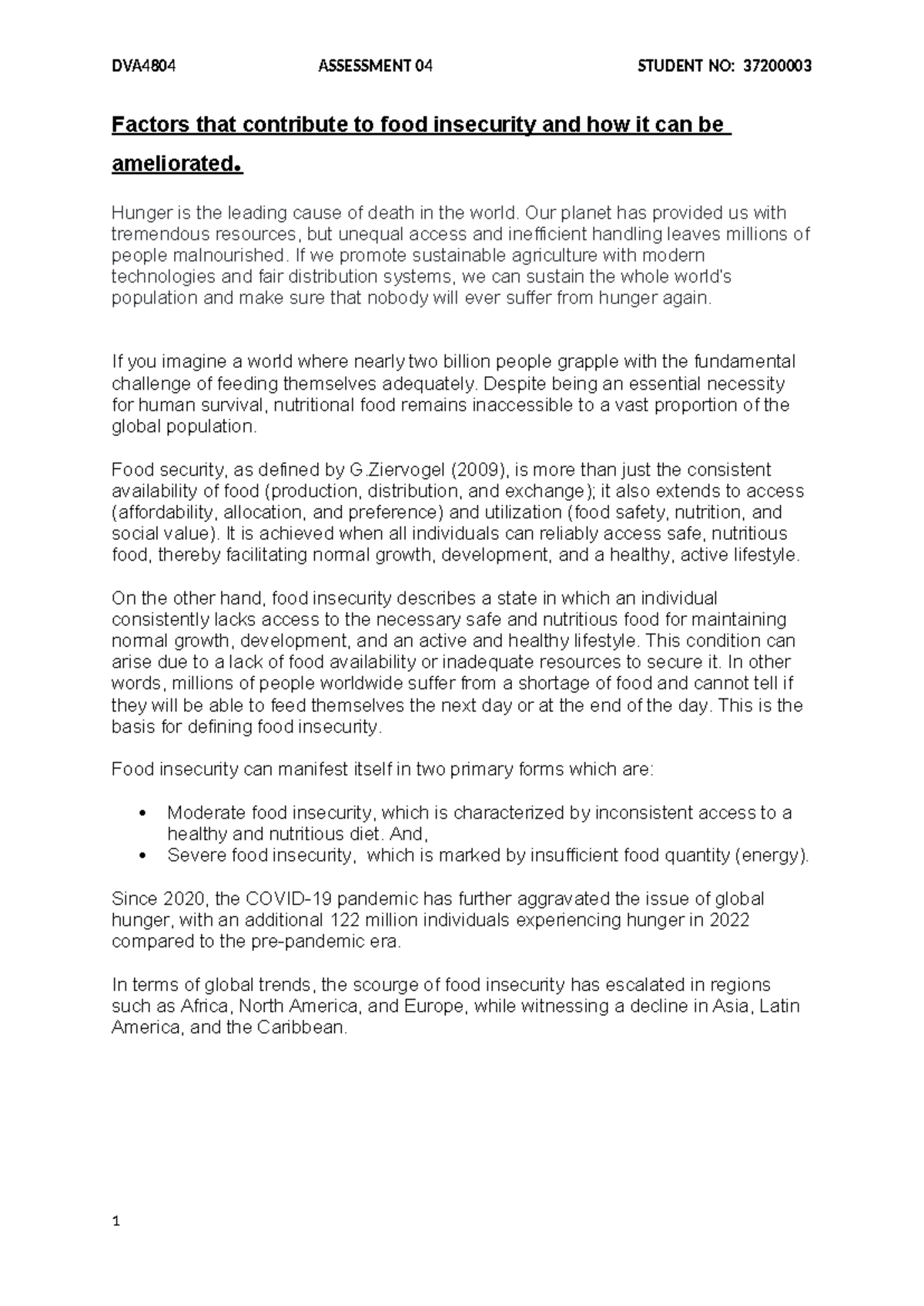 DVA Q4 - Food insecurity - Factors that contribute to food insecurity ...