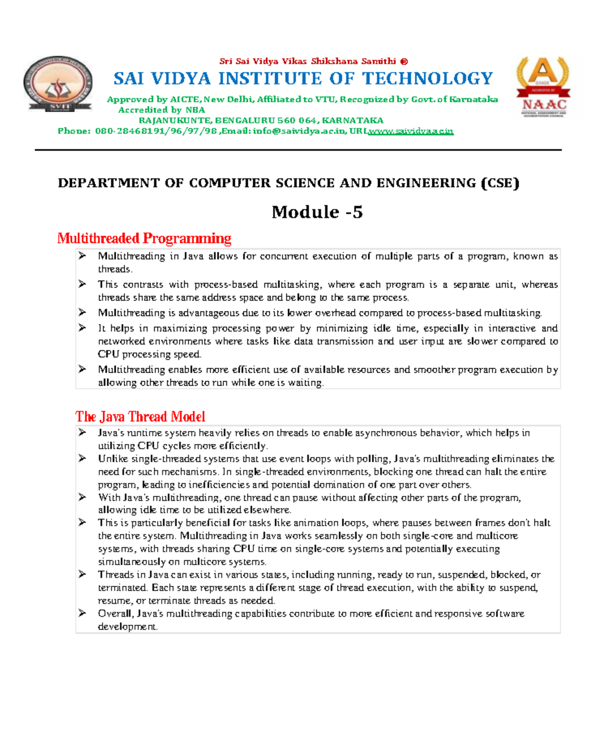 Module 5 java notes - Sri Sai Vidya Vikas Shikshana Samithi ® SAI VIDYA ...