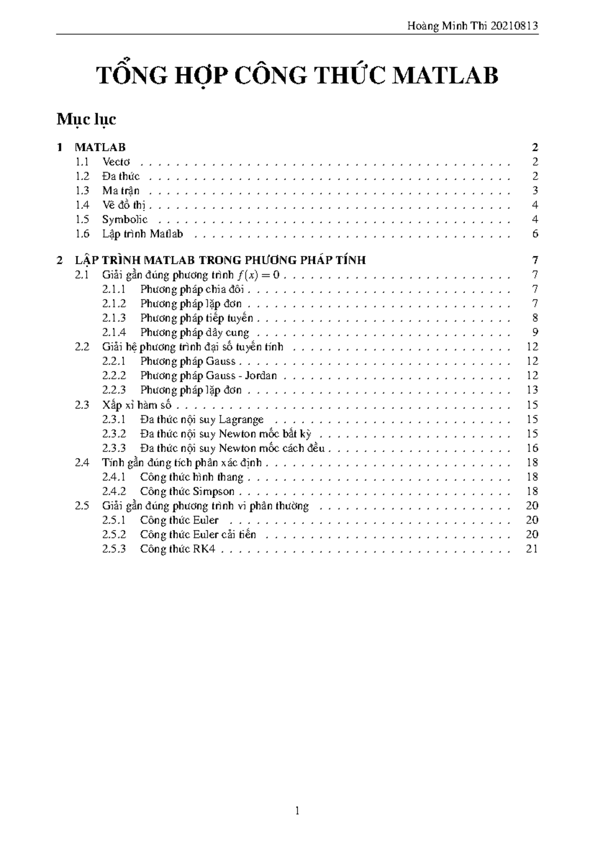 Công-thức- Matlab - ádfaf - TỔNG HỢP CÔNG THỨC MATLAB 1 MATLAB Mục lục 1 Vectơ 1 Đa thức 1 Ma ...