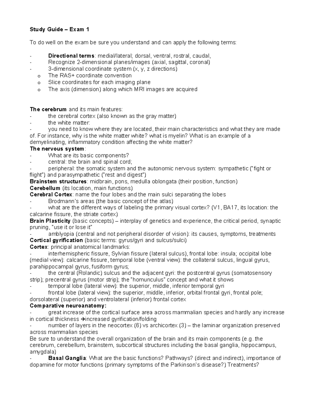Exam 1 - Study Guide - weeks 2-3-4 - Study Guide – Exam 1 To do well on ...