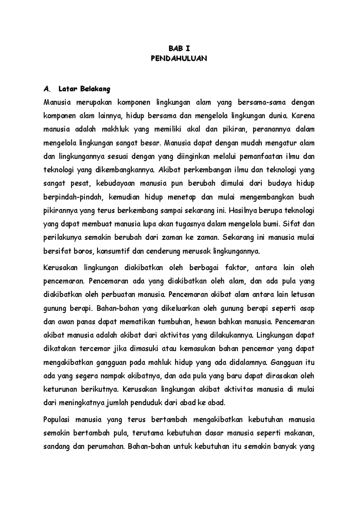 Makalah Pencemaran Udara - BAB I PENDAHULUAN A. Latar Belakang Manusia ...