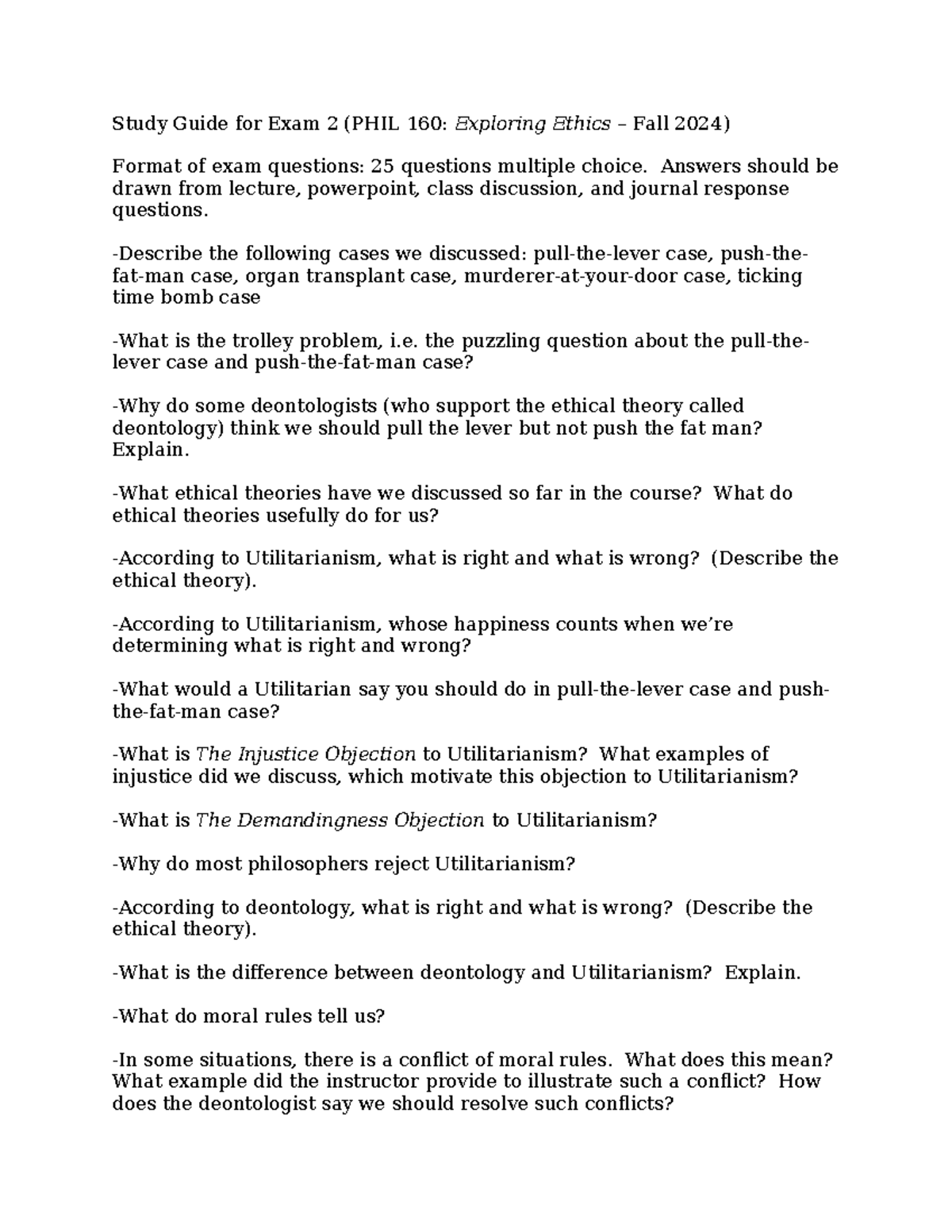 Study Guide for Exam 2 - Answers should be drawn from lecture ...