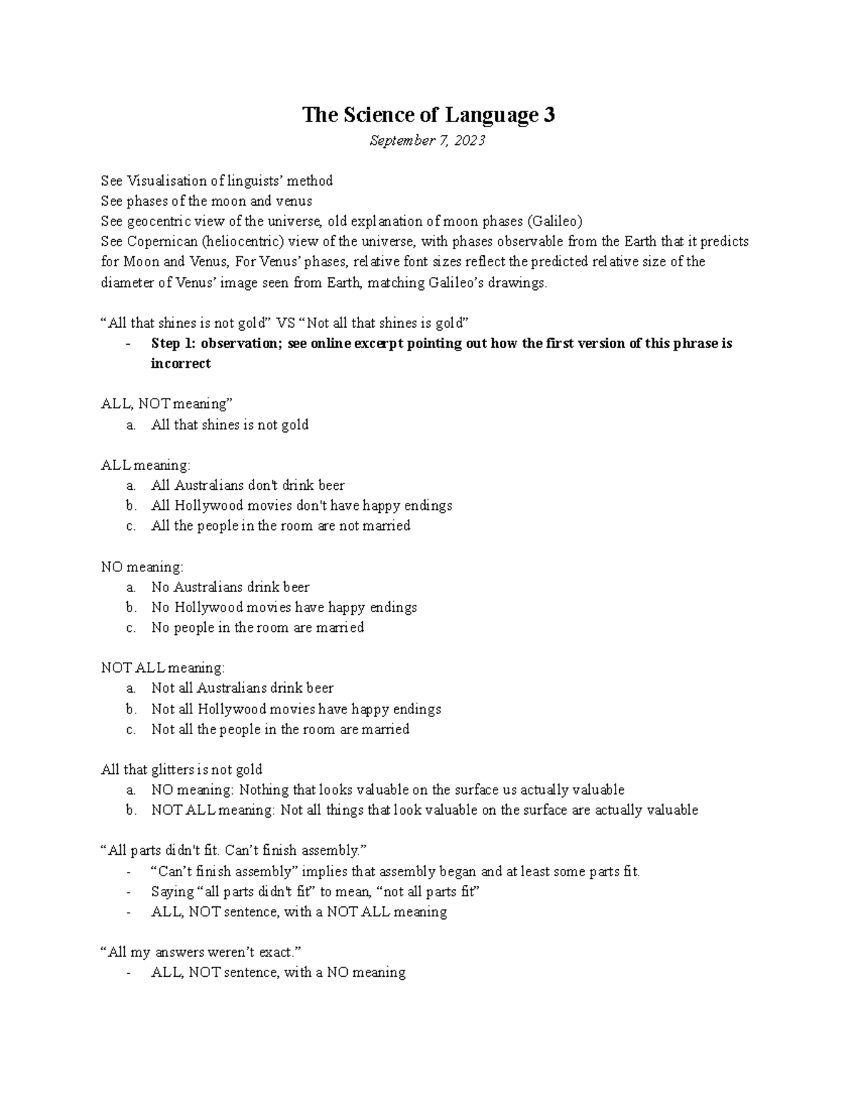 LING 260 - Sept 7 - The Science of Language 3 - The Science of Language 3 September 7, 2023 See ...