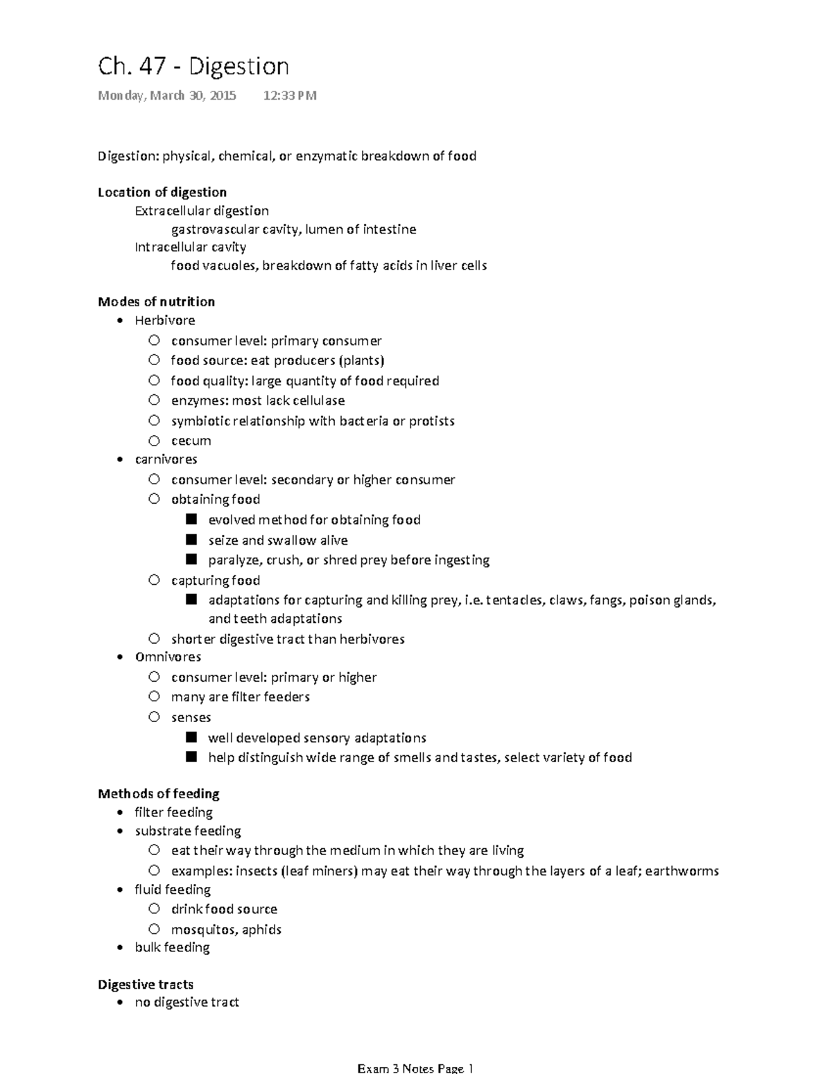 Ch. 47 - Digestion - Lecture notes 20 - Ch. 47 Digestion Monday, March ...
