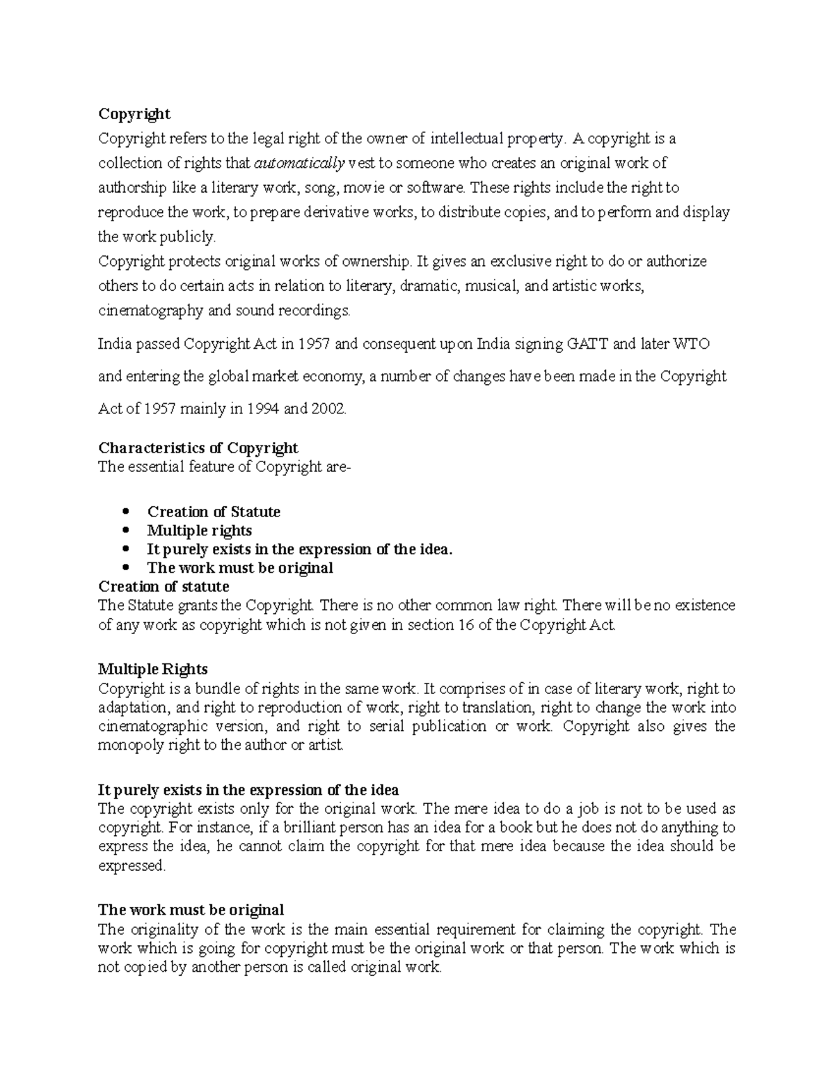 Copyright-1 - Copyright Copyright refers to the legal right of the ...