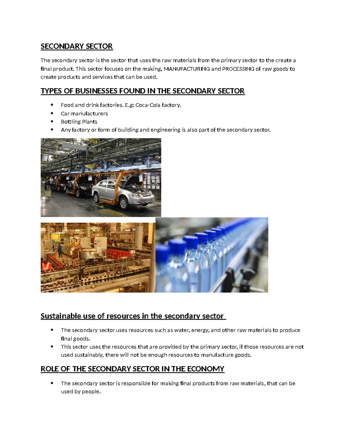 Secondary Sector - Activity works - SECONDARY SECTOR The secondary ...