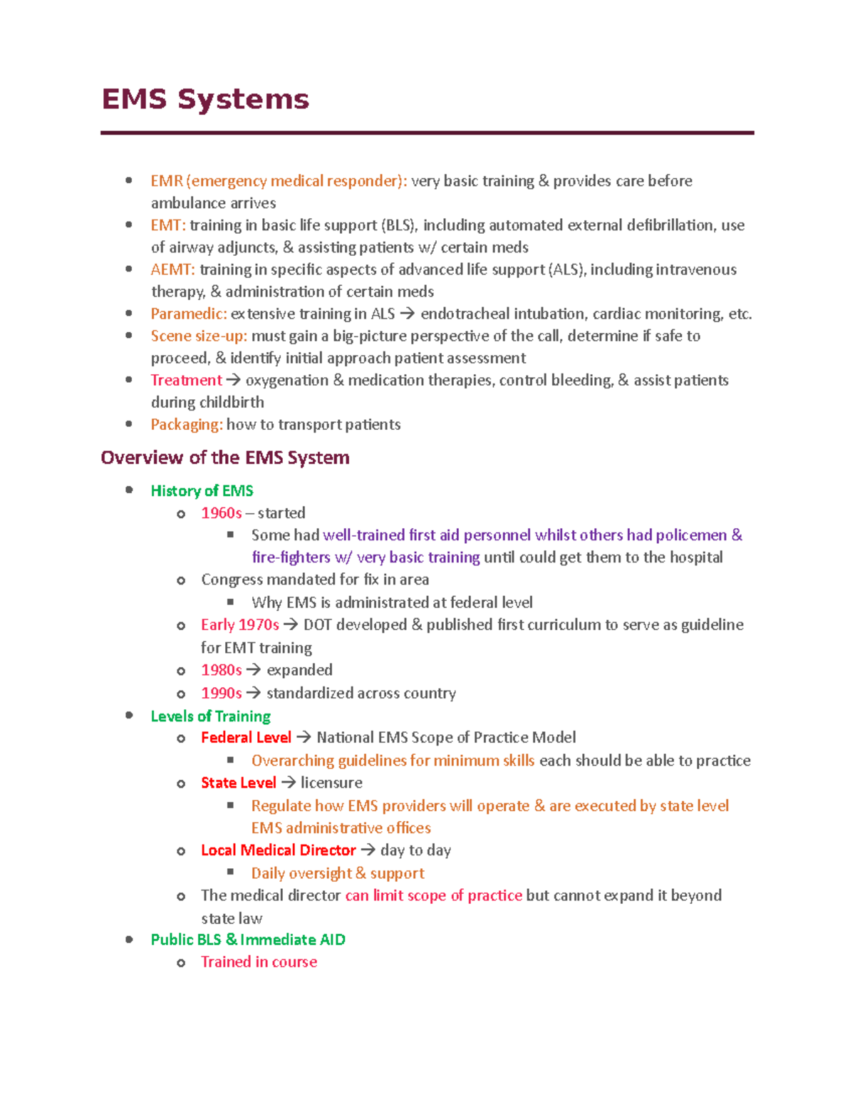 Chapter 1 - RC Health Services Book Notes - EMS Systems EMR (emergency ...