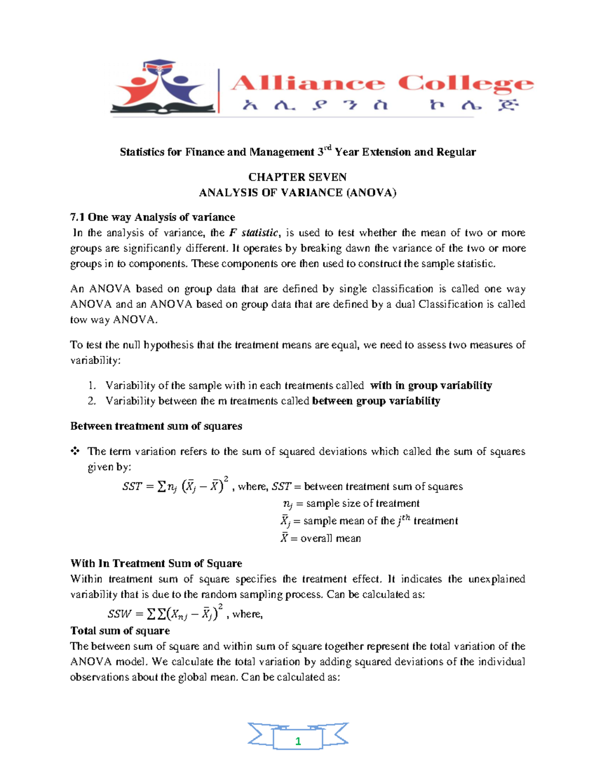 Chapter Seven - Statistics for Finance and Management 3rd Year ...