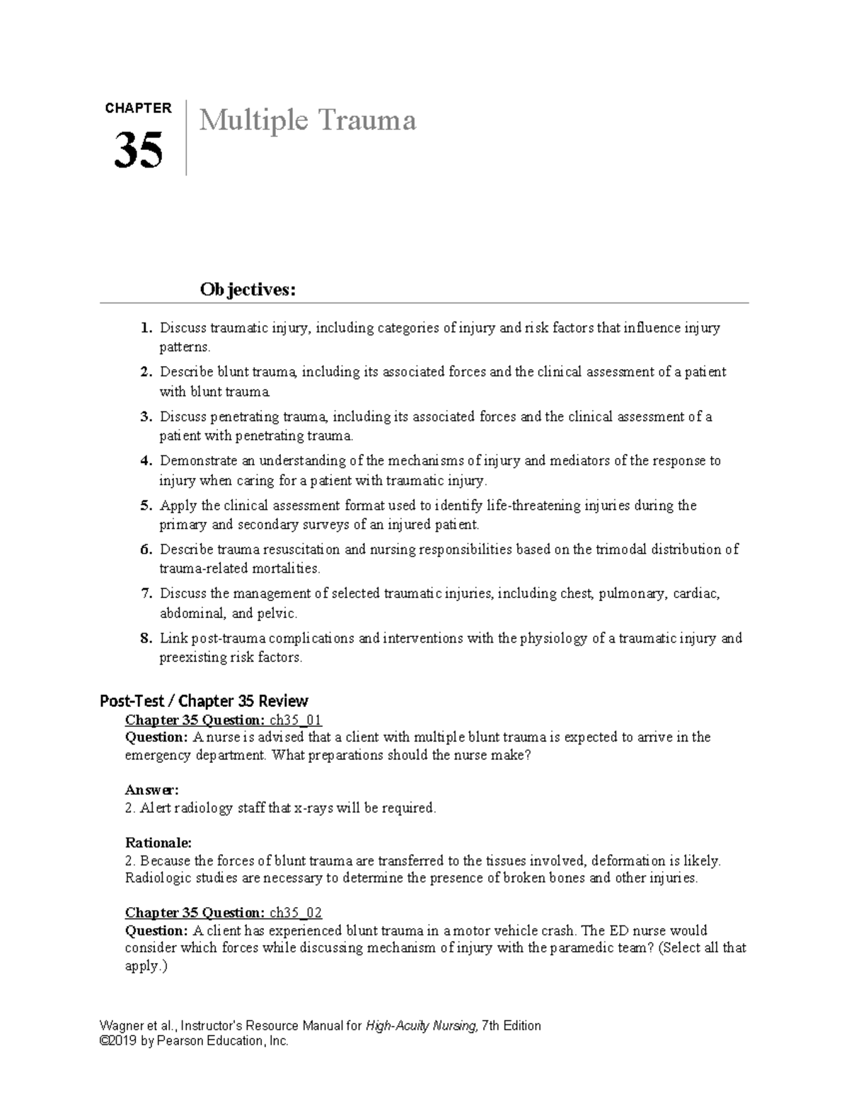 Chapter 35 Review - Notes - Multiple Trauma Objectives: 1. Discuss ...