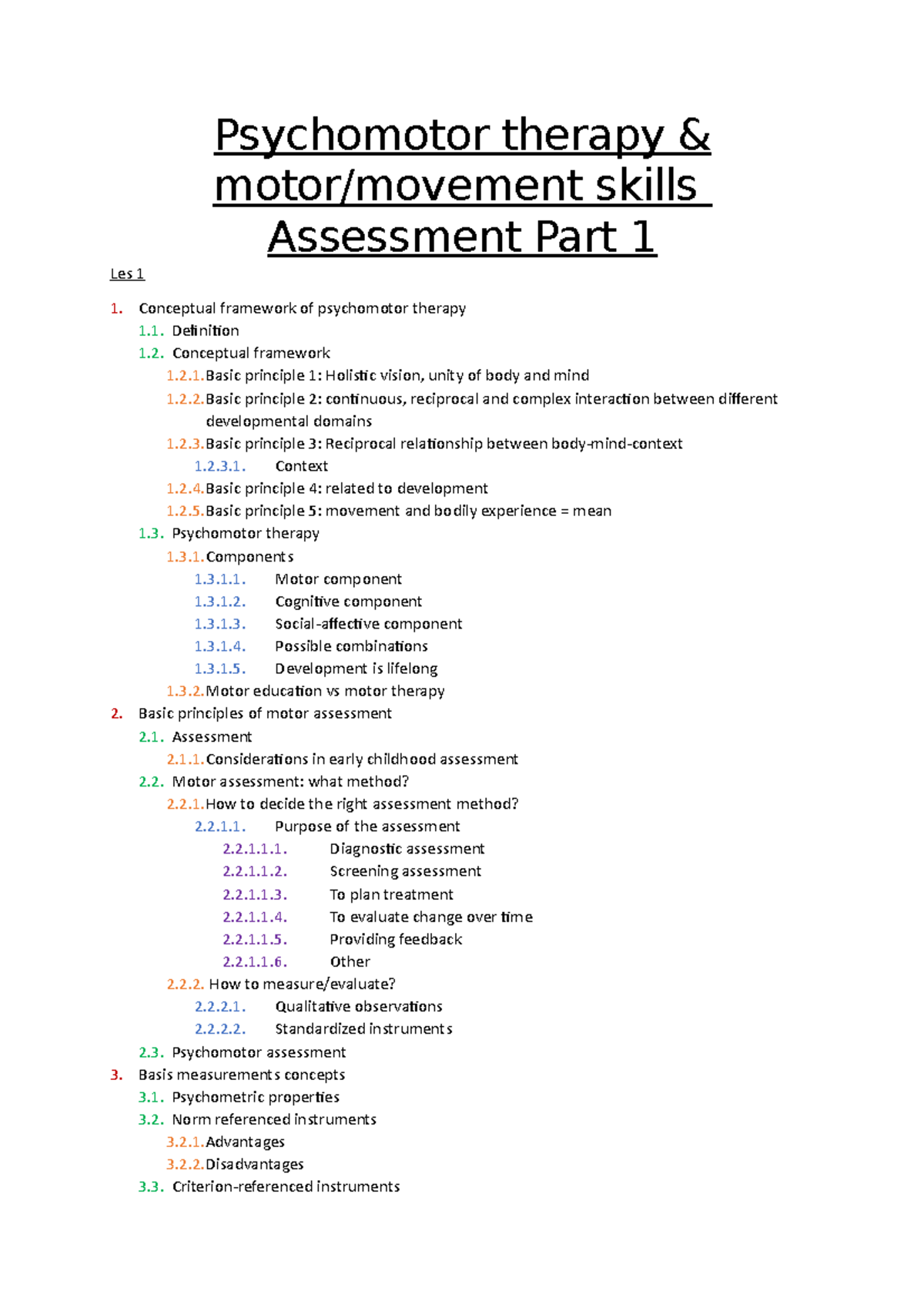 Inhoudstafel assesment part 1 - Psychomotor therapy & motor/movement ...