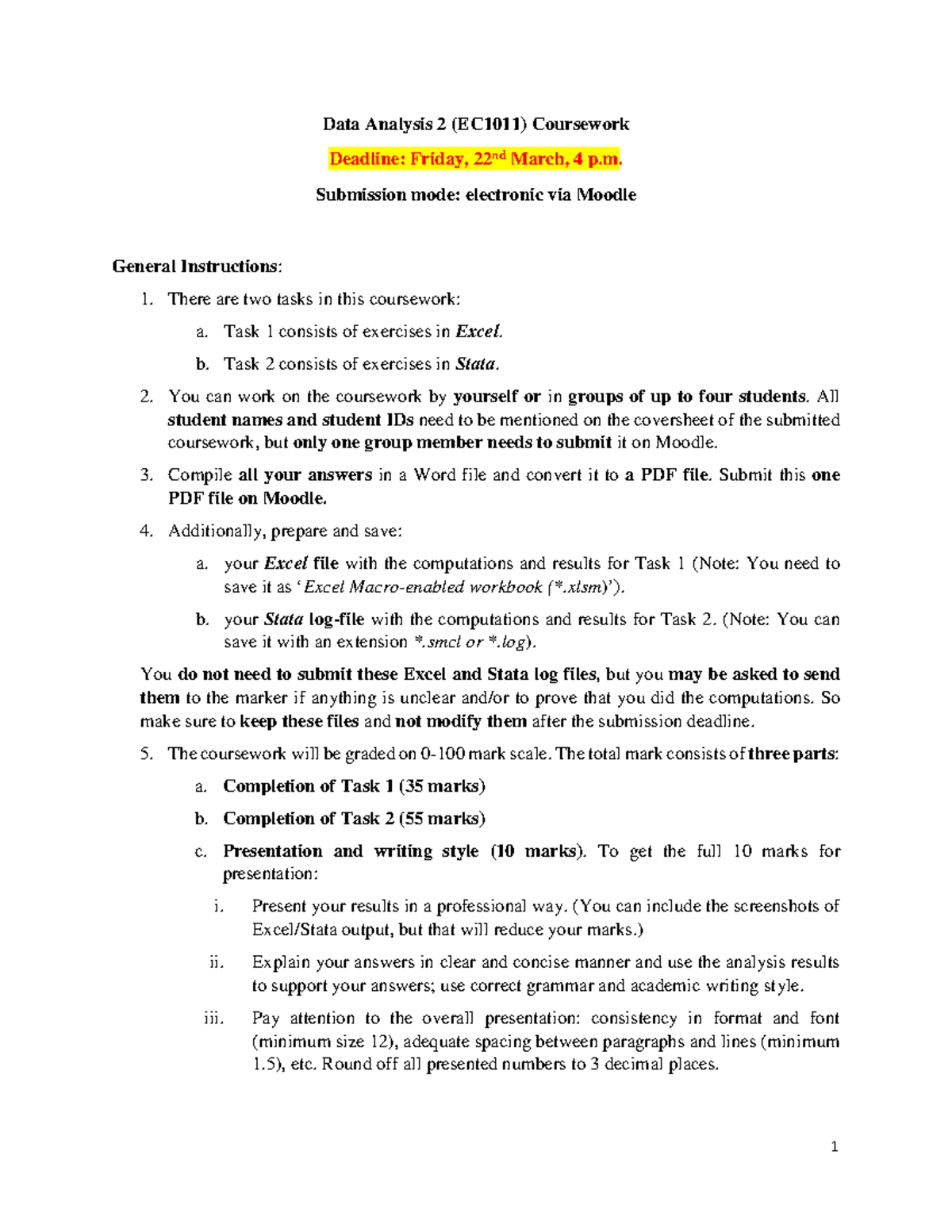 EC1011 coursework 2 - Data Analysis 2 (EC1011) Coursework Deadline ...