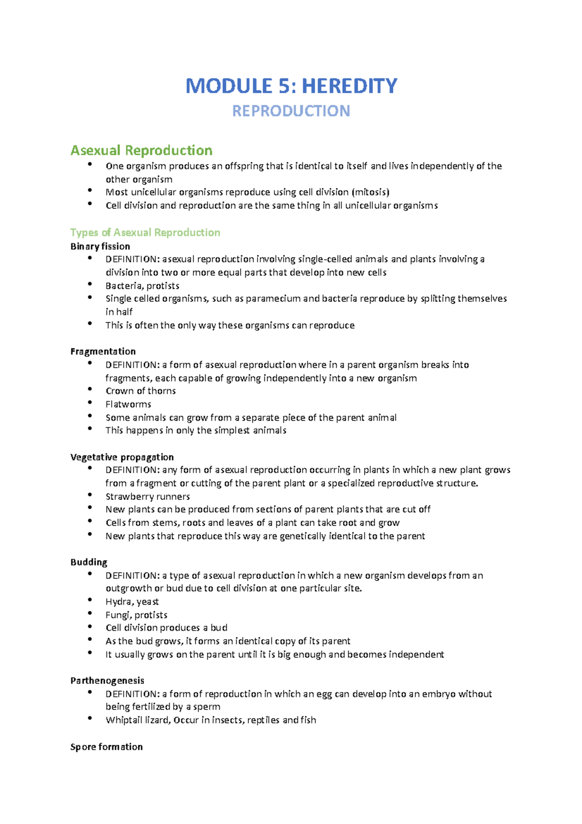 BIO Notes - module 5 - gegbefgtew - MODULE 5: HEREDITY REPRODUCTION ...