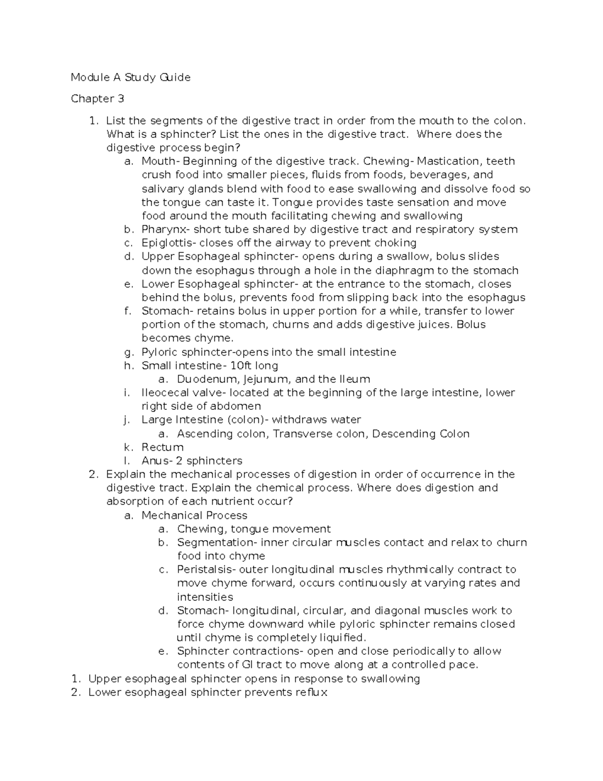 Module A- DIgestion, Upper GI and Lower GI Disorders - Module A Study ...