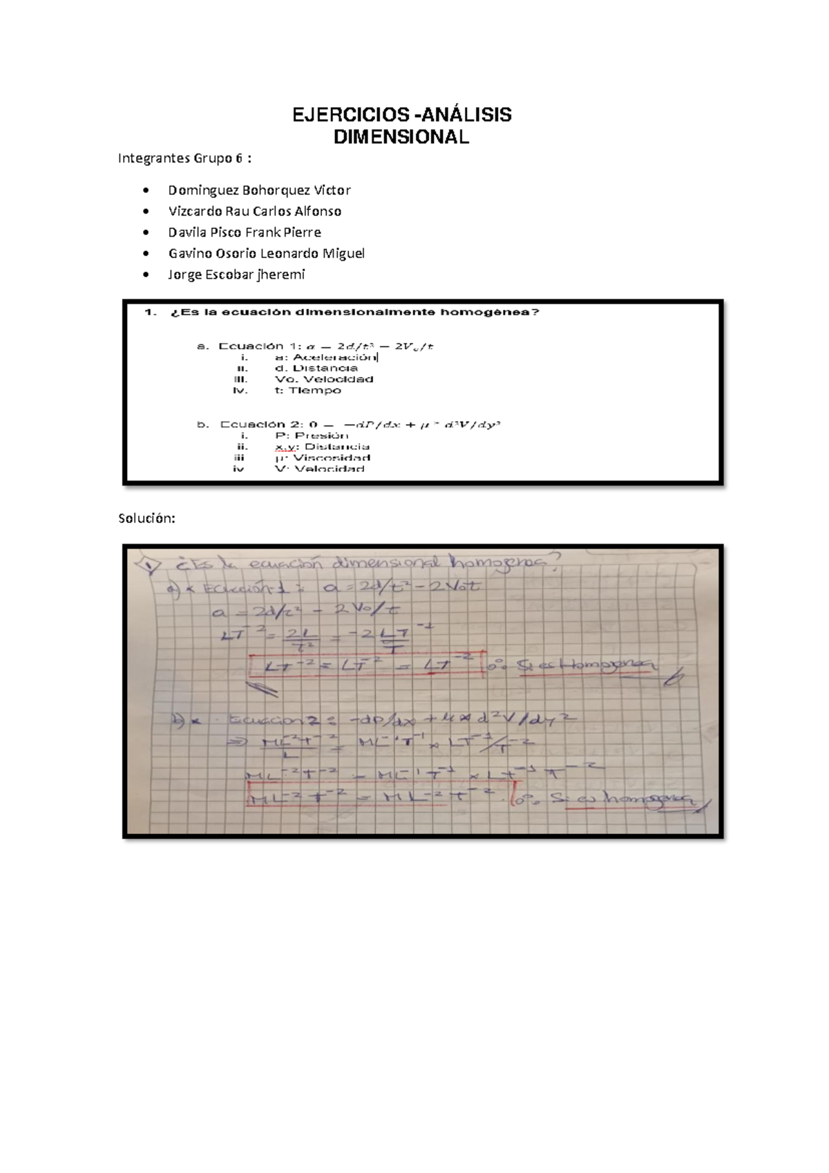 Ejercicios mecanica fluidos grupo 6 - calidad y mejora - EJERCICIOS - ANÁLISIS DIMENSIONAL - Studocu