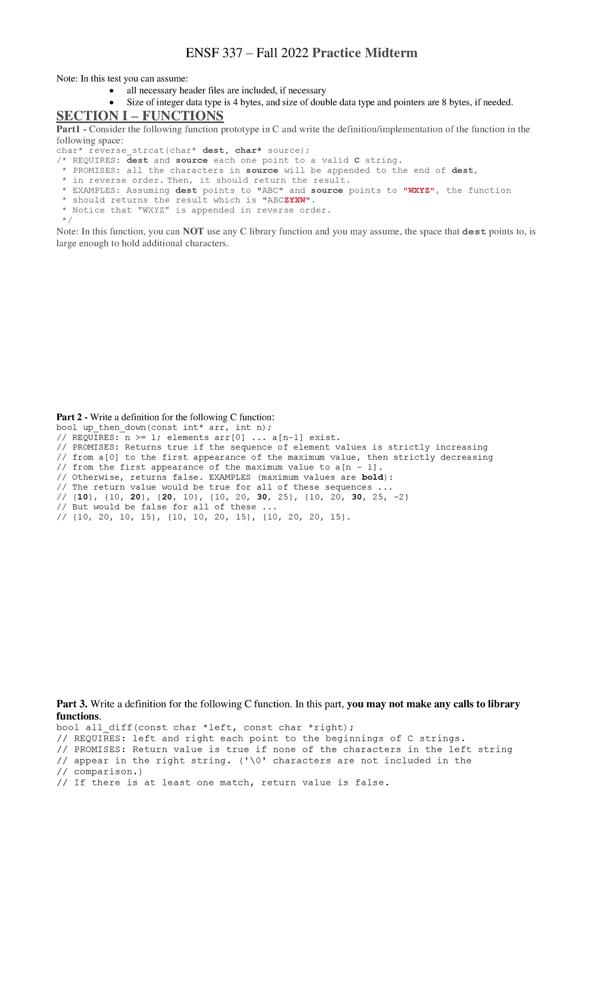 ENSF 337 Fall 2023 Practice Midterm - ENSF 337 – Fall 2022 Practice ...