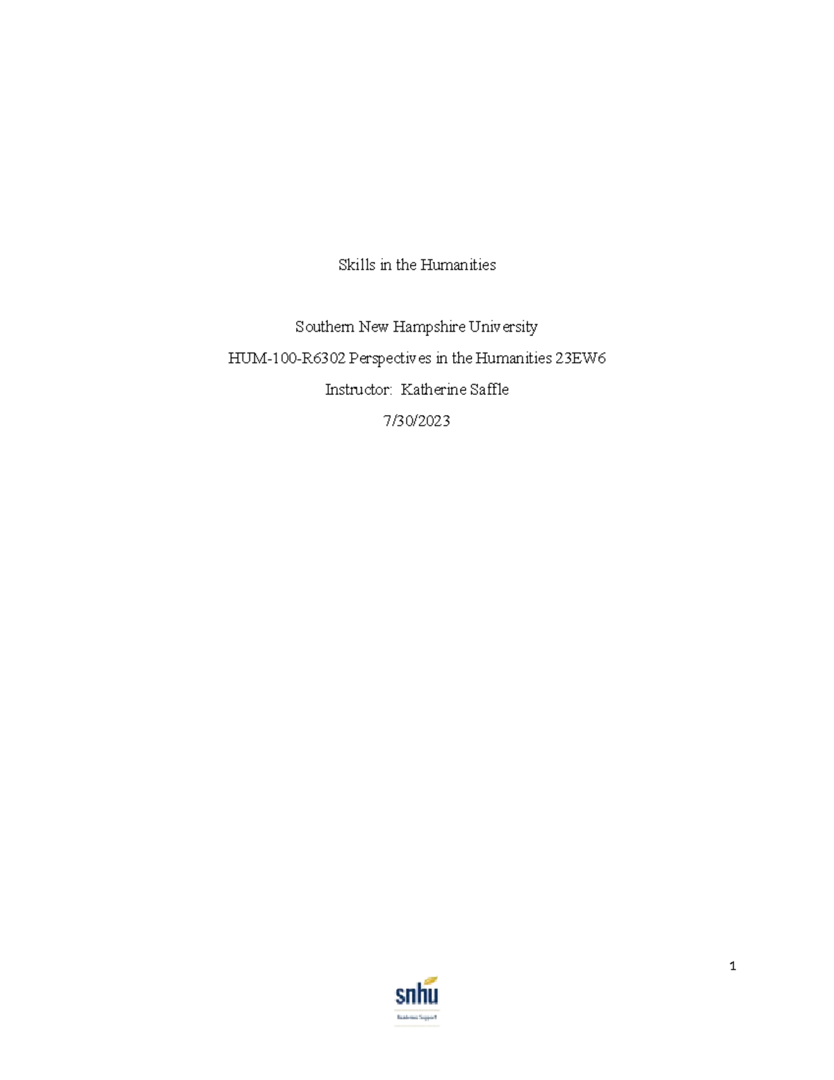 Short Answer Mod 5 - Skills in the Humanities Southern New Hampshire ...