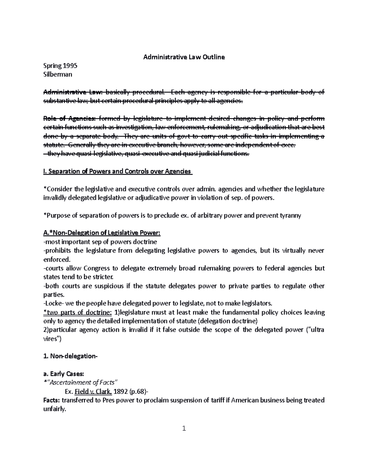 Admin Law Notes (Fall 1999) - Administrative Law Outline Spring 1995 ...