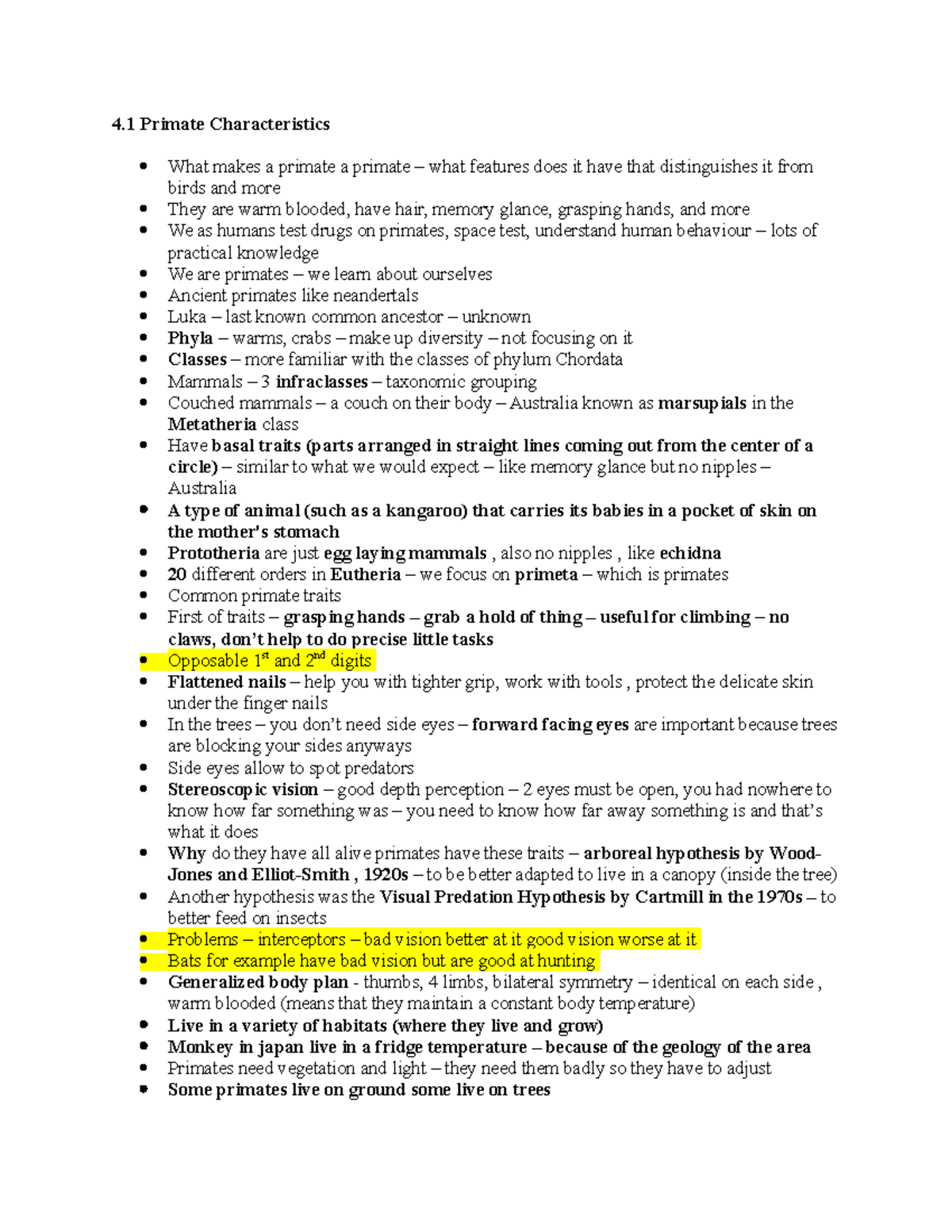 Lecture 4 (Primates) - 4 Primate Characteristics What makes a primate a ...