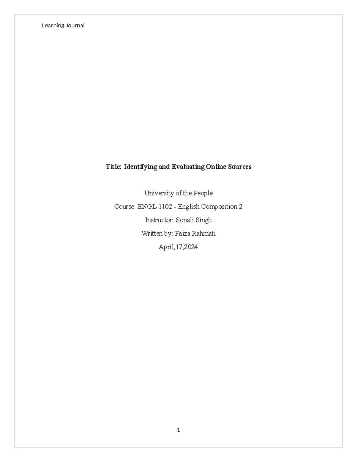 Journal - Learning Journal Title: Identifying and Evaluating Online ...