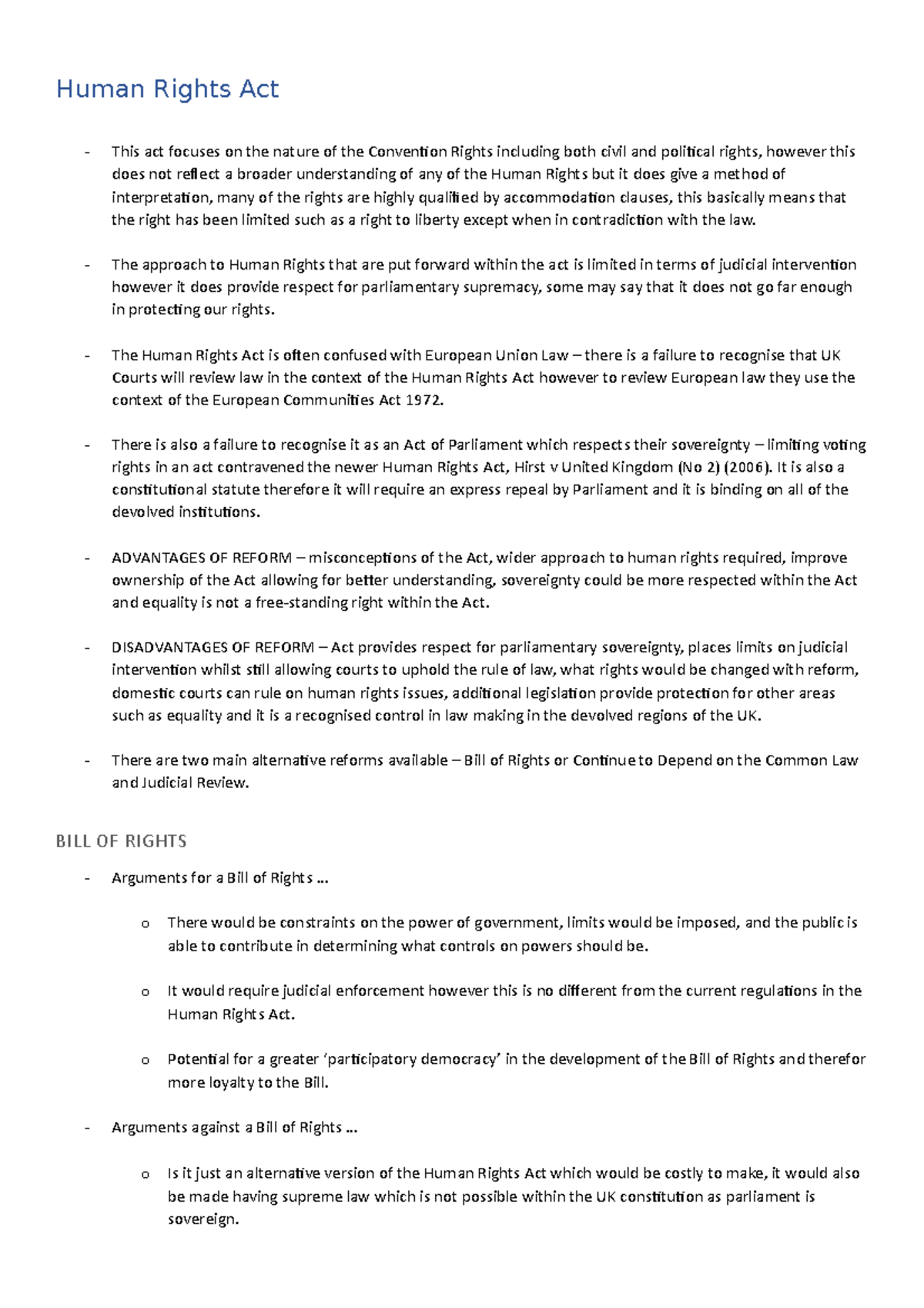 14. Human Rights Act Reform - Human Rights Act This act focuses on the ...