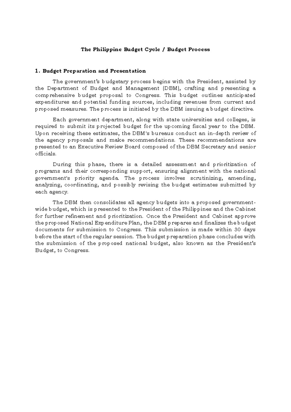 Budget Preparation and Presentation - The Philippine Budget Cycle ...