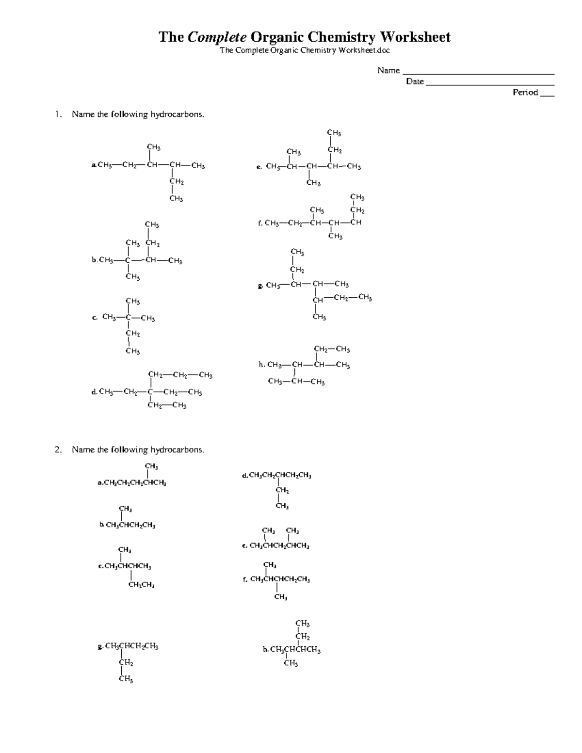 Basic Organic chemistry review sheet - The Complete Organic Chemistry ...